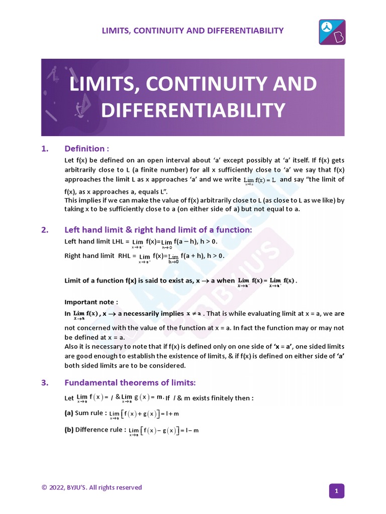 Limits, Continuity and Differentiability | PDF | Function (Mathematics) | Derivative