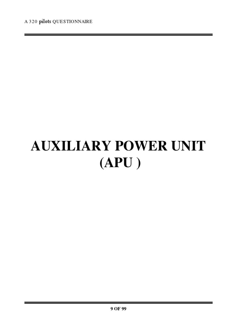 Apu Questionnair Pilots A 320 | PDF | Switch | Vehicle Technology