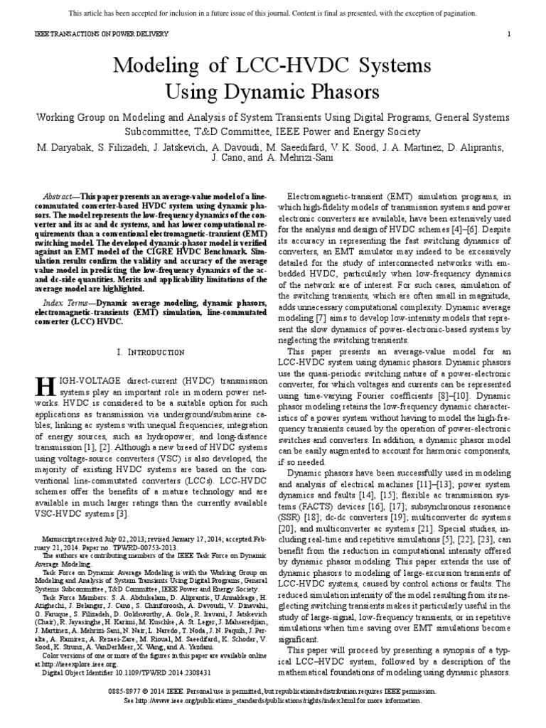 Modeling of LCC-HVDC Systems Using Dynamic Phasors | PDF | Power Inverter | Rectifier