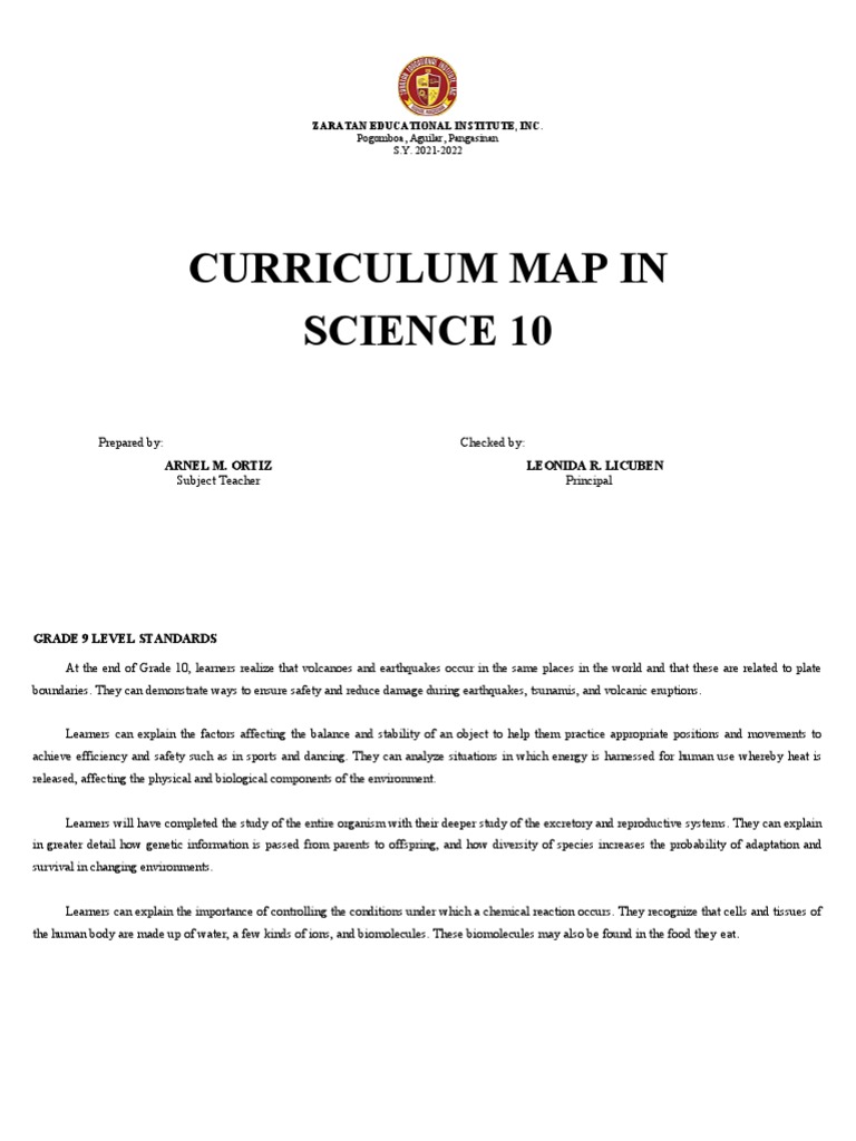 Curriculum Map in Science 10 S.Y.2021-2022 | PDF | Volcano | Earthquakes