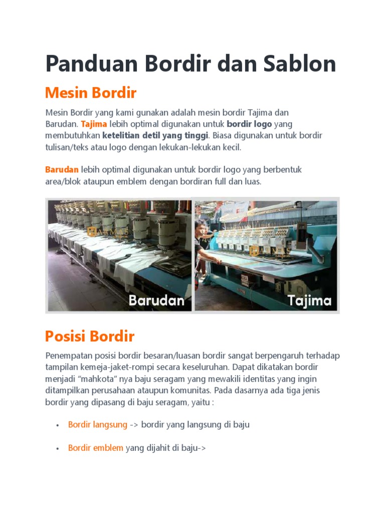 Panduan Bordir Dan Sablon | PDF