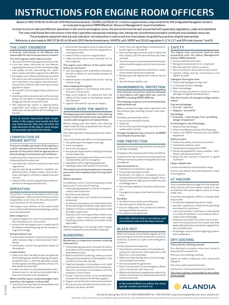 Engine Room Officers' Guide to Regulations, Safety Procedures & Watch ...