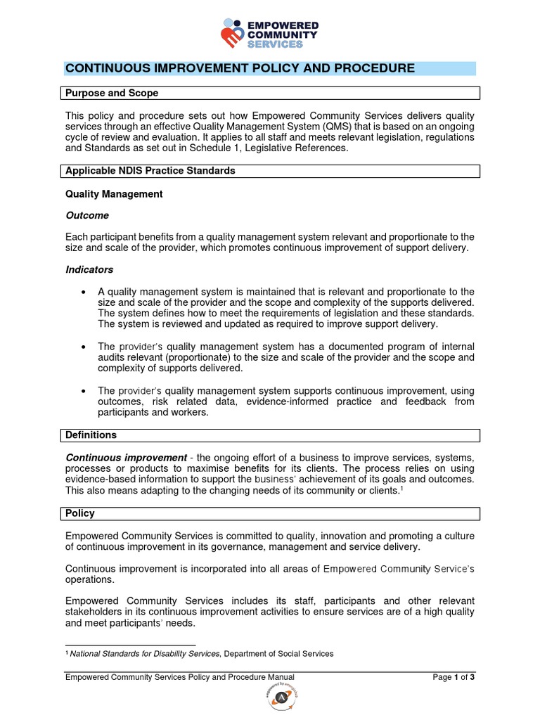 Continuous Improvement Policy Overview | PDF | Quality Management ...