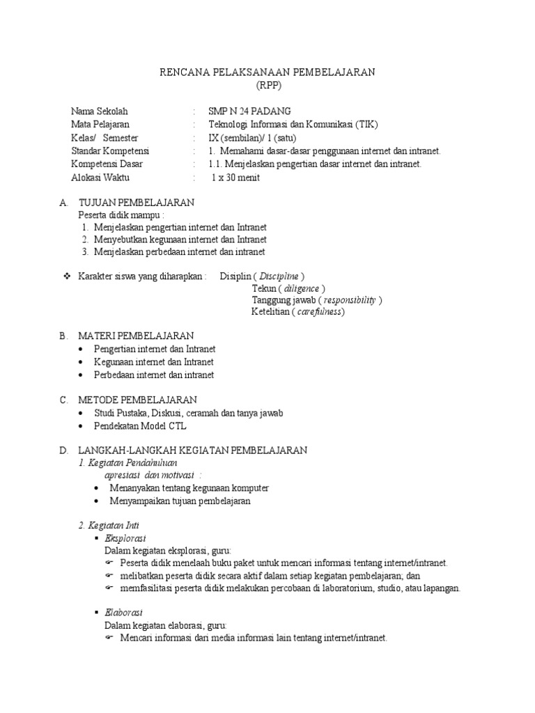 RPP Bim Tik Kelas 9 | PDF