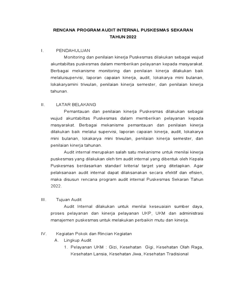 Rencana Program Audit Internal 2022 | PDF