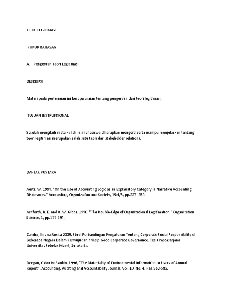 Teori Legitimasi dan Hubungan Stakeholder | PDF | Karier & Perkembangan | Bisnis