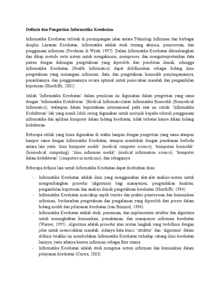 Definisi Dan Pengertian Informatika Kesehatan | PDF | Pengembangan Diri ...