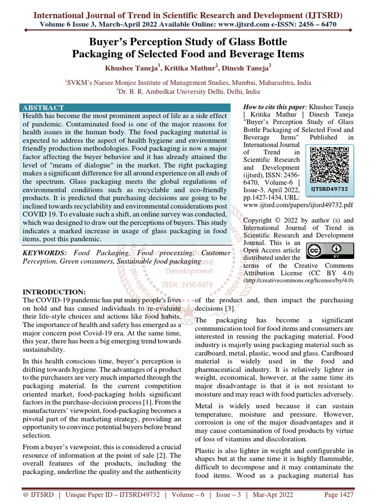 Buyer's Perception Study of Glass Bottle Packaging of Selected Food and ...