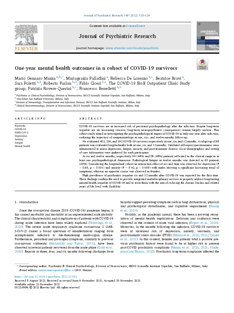 Journal of Psychiatric Research 145 (2022) 118-124 | PDF | Mental ...
