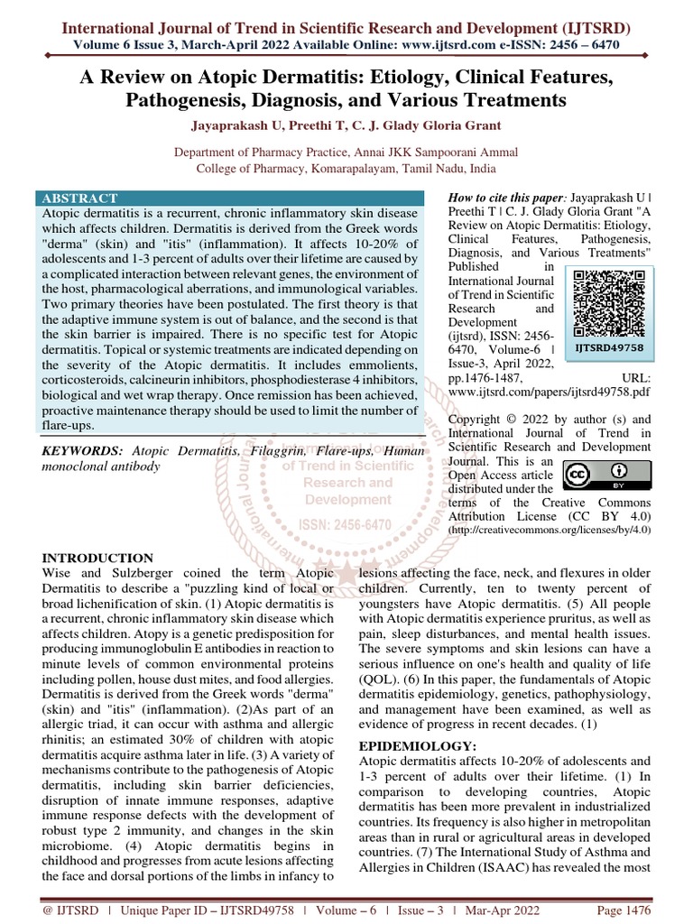 A Review On Atopic Dermatitis Etiology, Clinical Features, Pathogenesis ...