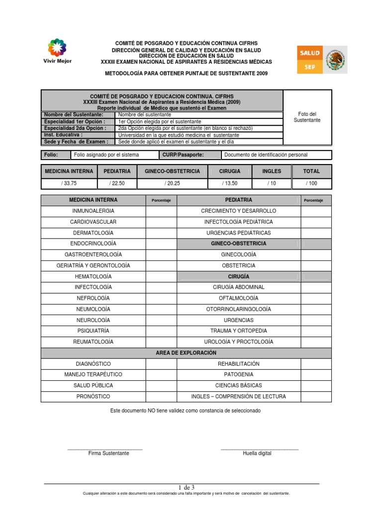 Metodología de Puntaje ENARM 2009 | PDF | Prueba (evaluación ...