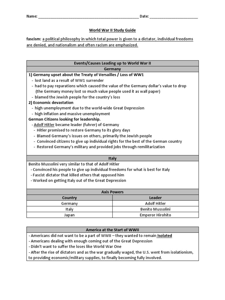 World War II Study Guide Completed | PDF | Allies Of World War II ...
