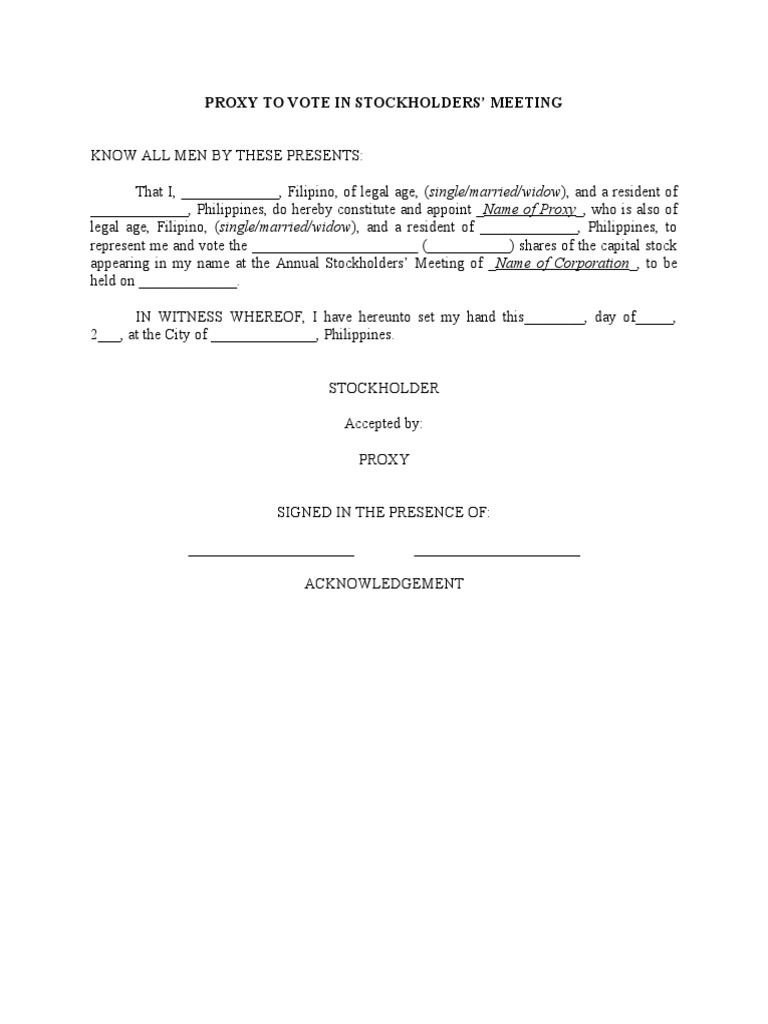 Proxy To Vote in Stockholders' Meeting | PDF | Business