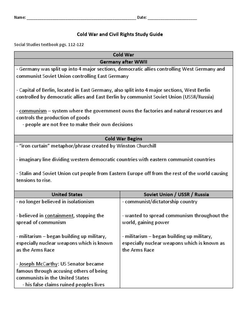 Cold War and Civil Rights Study Guide | PDF | Cold War | Communism