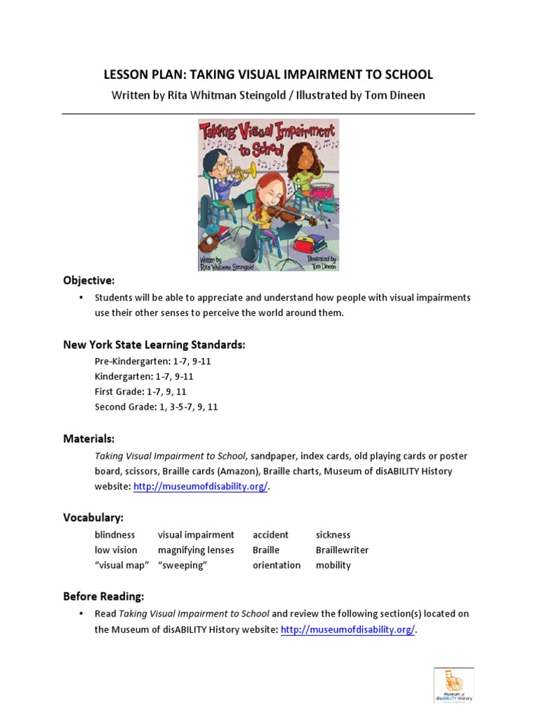 Lesson Plan for Visual Impairment | PDF | Visual Impairment | Human ...