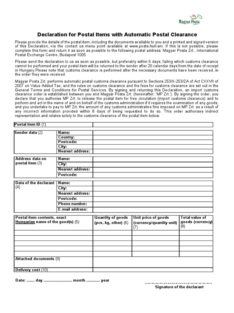 Automatic Postal Clearance Declaration Webform | PDF | Customs | Taxes
