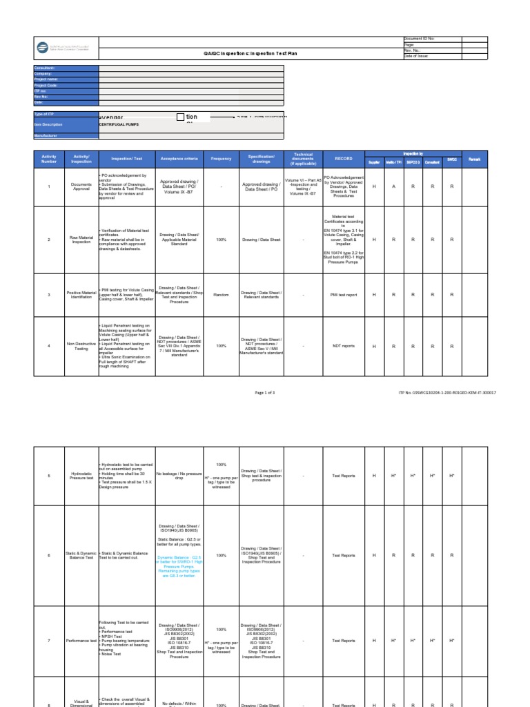 Vendor Fabrica Tion Shop Site Construction: QA/QC Inspections ...