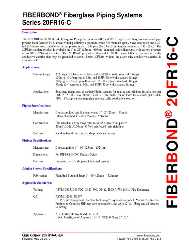 Fiberbond Fiberglass Piping Systems Series 20FR16-C: Description | PDF ...