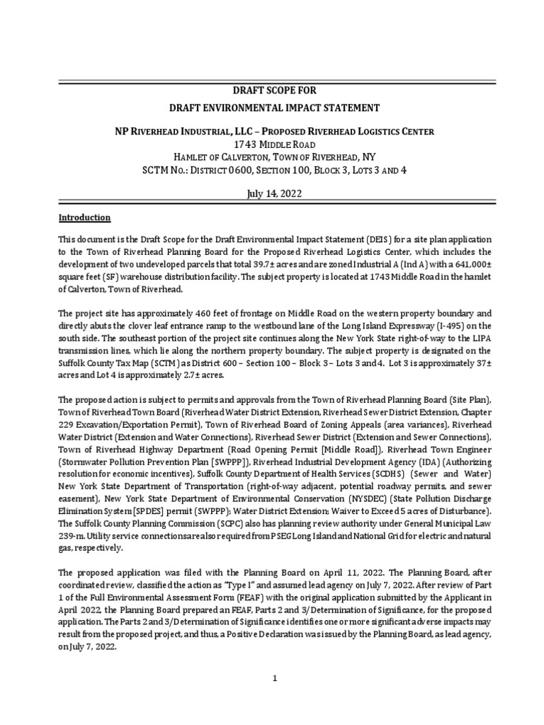 Draft Scope Riverhead Logistics Center | PDF | Air Pollution | Stormwater