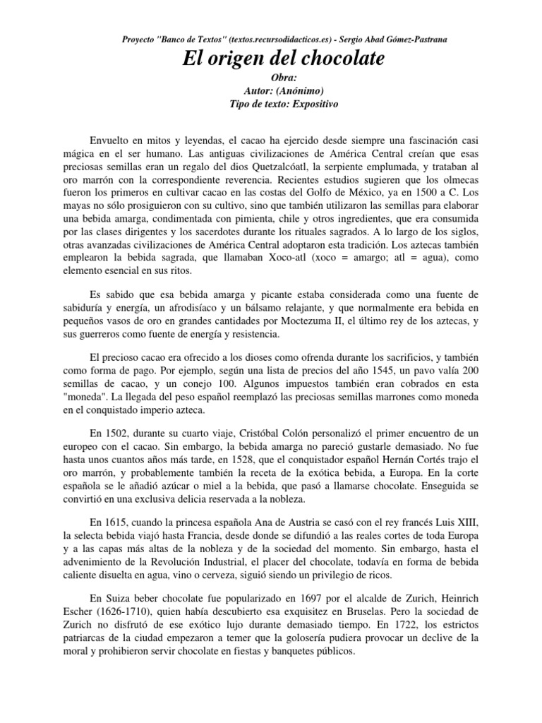 El origen del chocolate | PDF | Chocolate | Comida y bebida