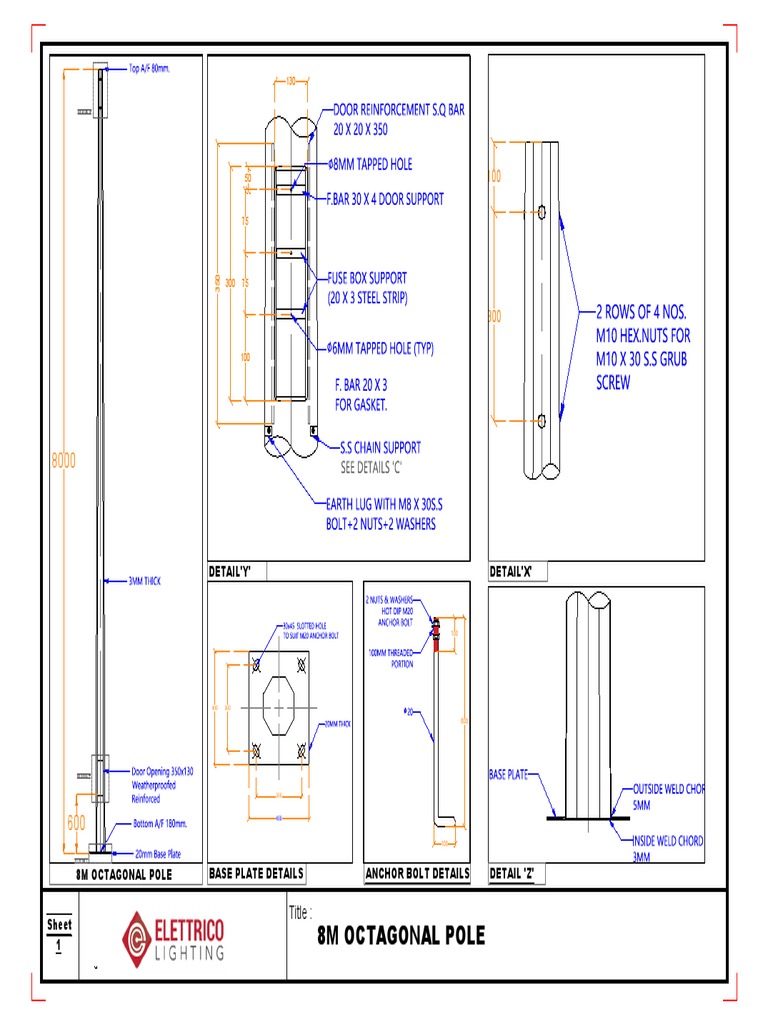 8m Octagonal Pole Drawing | PDF | Screw | Manufactured Goods