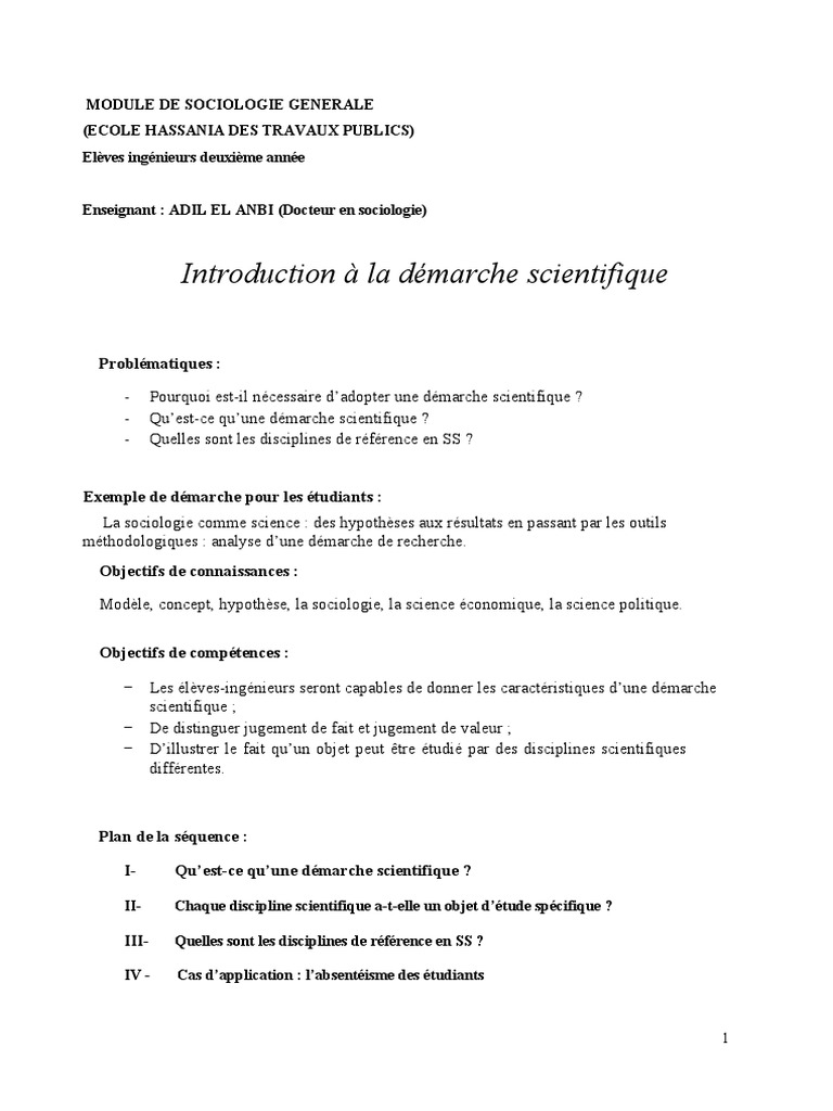 Démarche scientifique en sociologie | PDF | Science | Sociologie