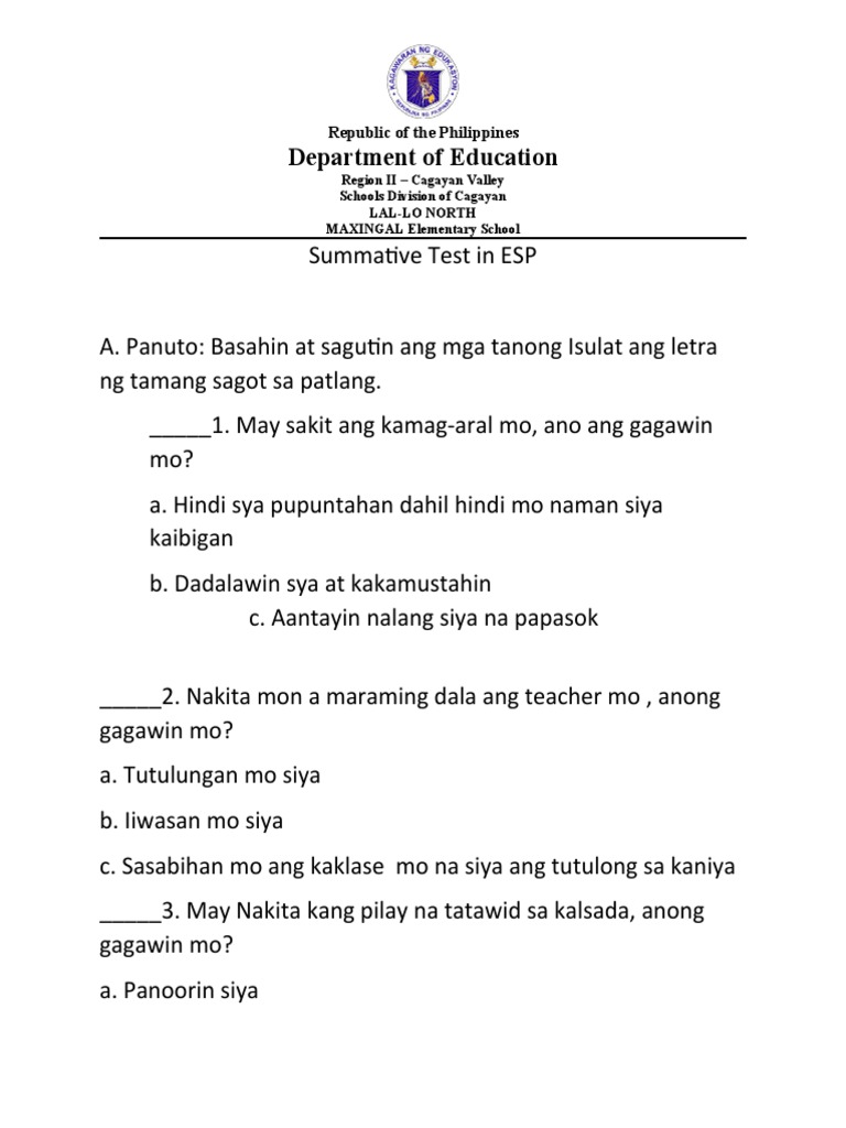 3rd Quarter Summative Test | PDF