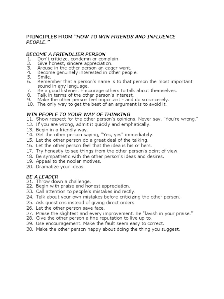 People." Become A Friendlier Person: Principles From "How To Win ...