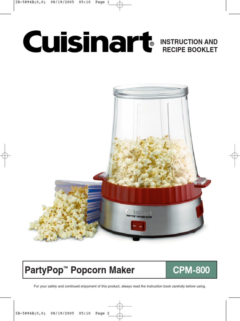 Partypop Popcorn Maker: Instruction and Recipe Booklet | PDF