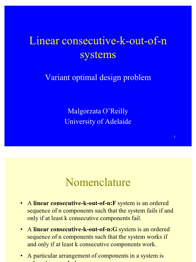 Linear+Consecutive K Out of N+systems | PDF | Theorem | Reliability Engineering
