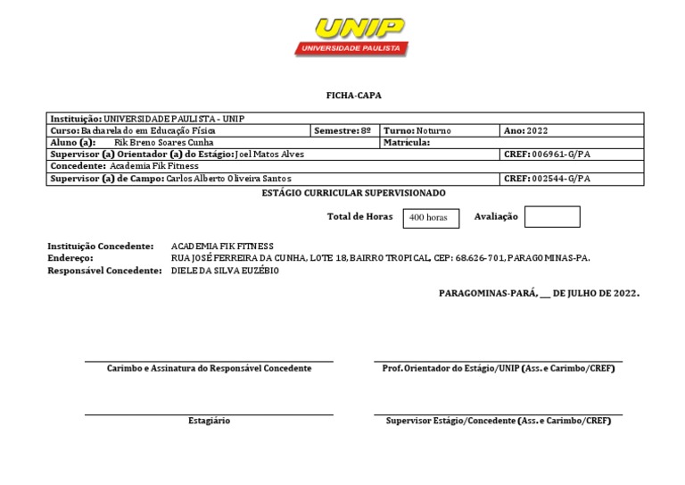 5 Ficha Capa Unip - 2020.1 | PDF