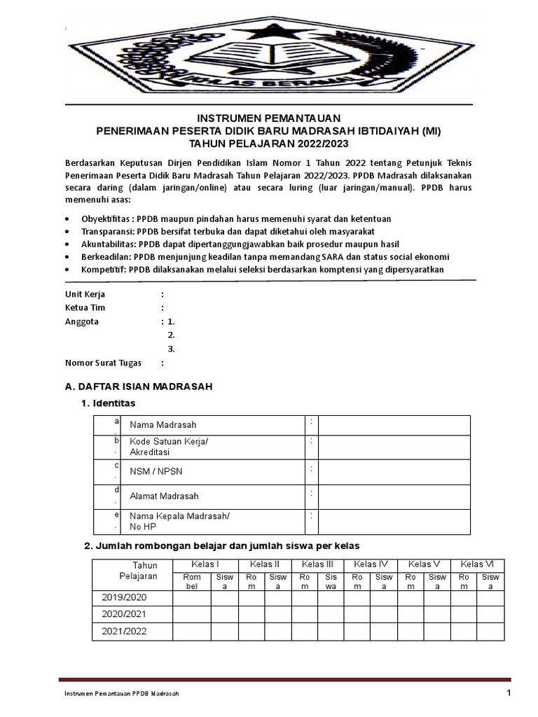 Instrumen PPDB Mi | PDF