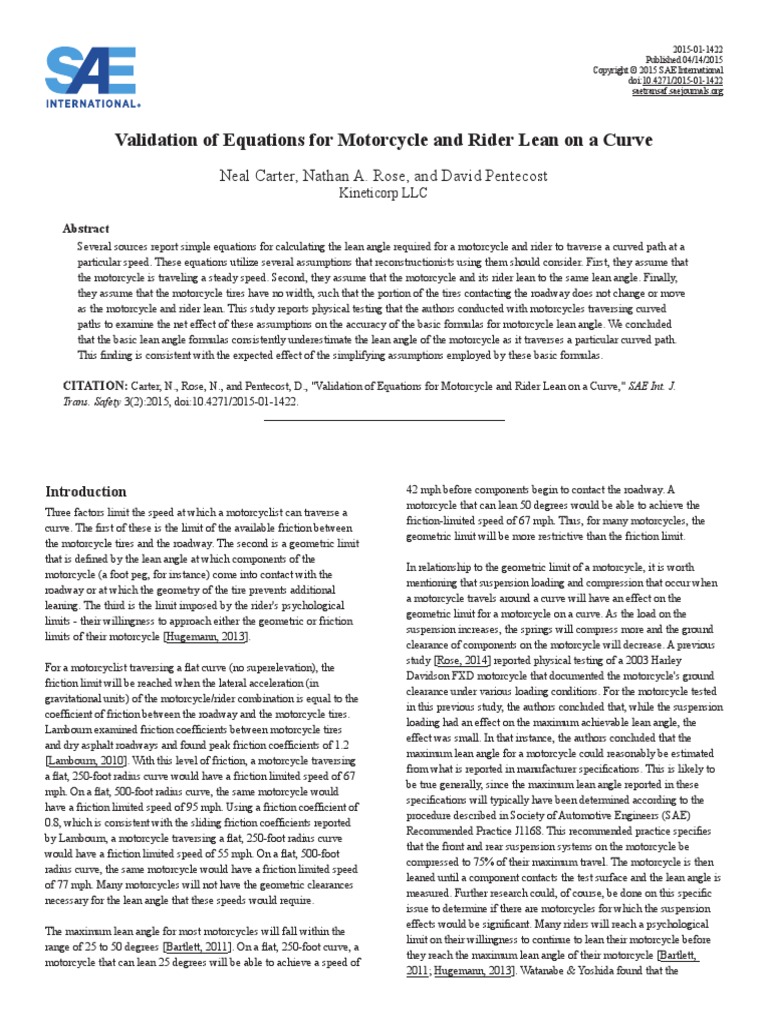 Lean Angle Motorcycle | PDF | Force | Friction