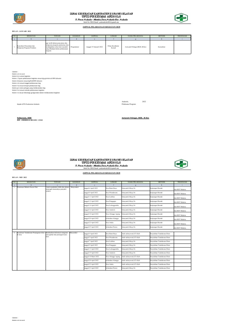 Jadwal Kegiatan PIS PKs | PDF