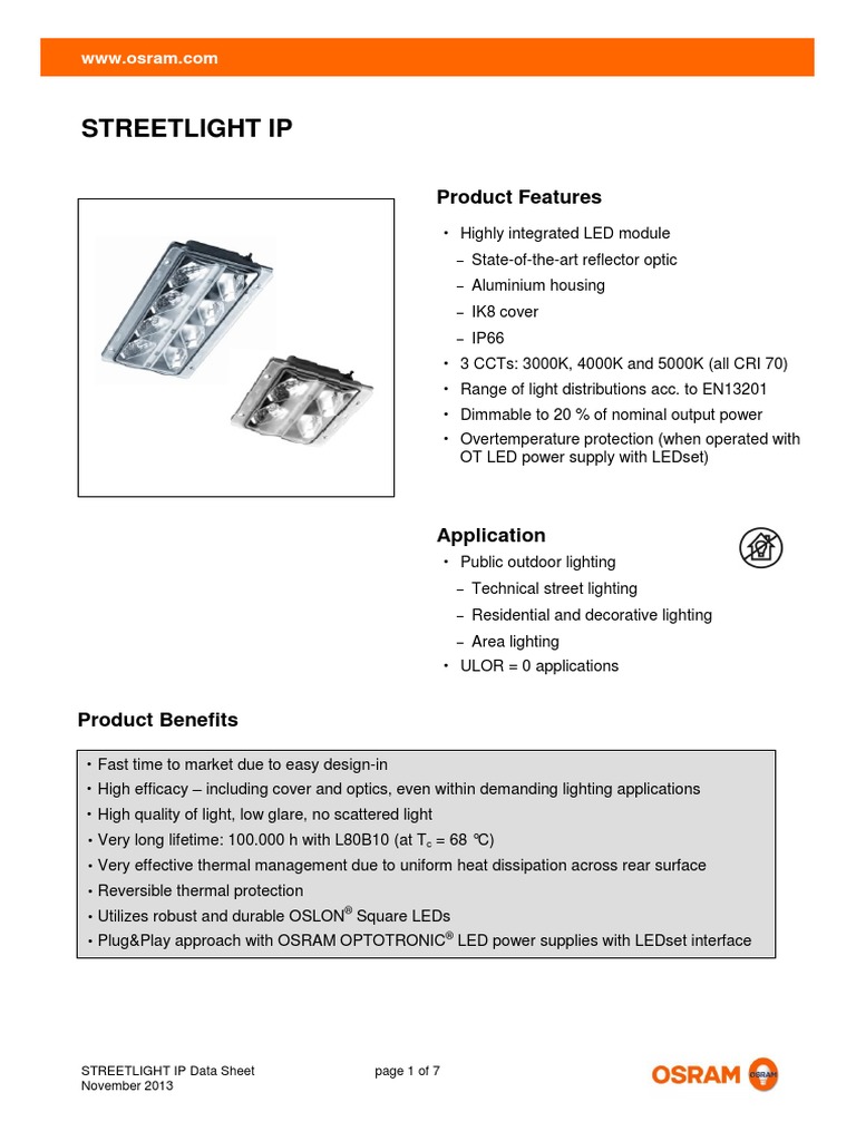 STREETLIGHT_IP_family_data_sheet | PDF | Lighting | Light Emitting Diode