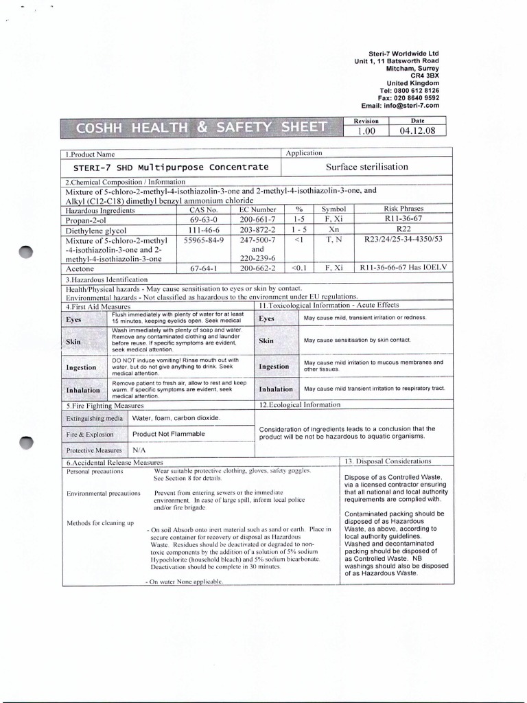 STERI-7 SHD Multipurpose Concentrate | PDF | Waste | Waste Management