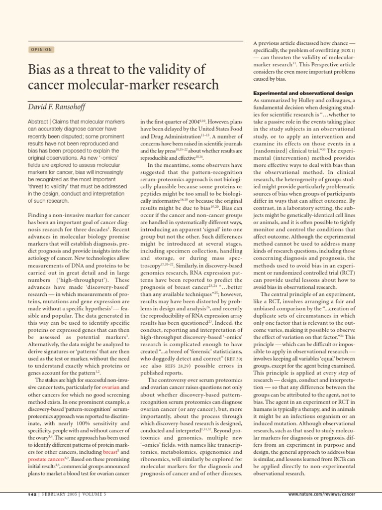 Bias As A Threat To The Validity of Cancer Molecular-Marker Research ...