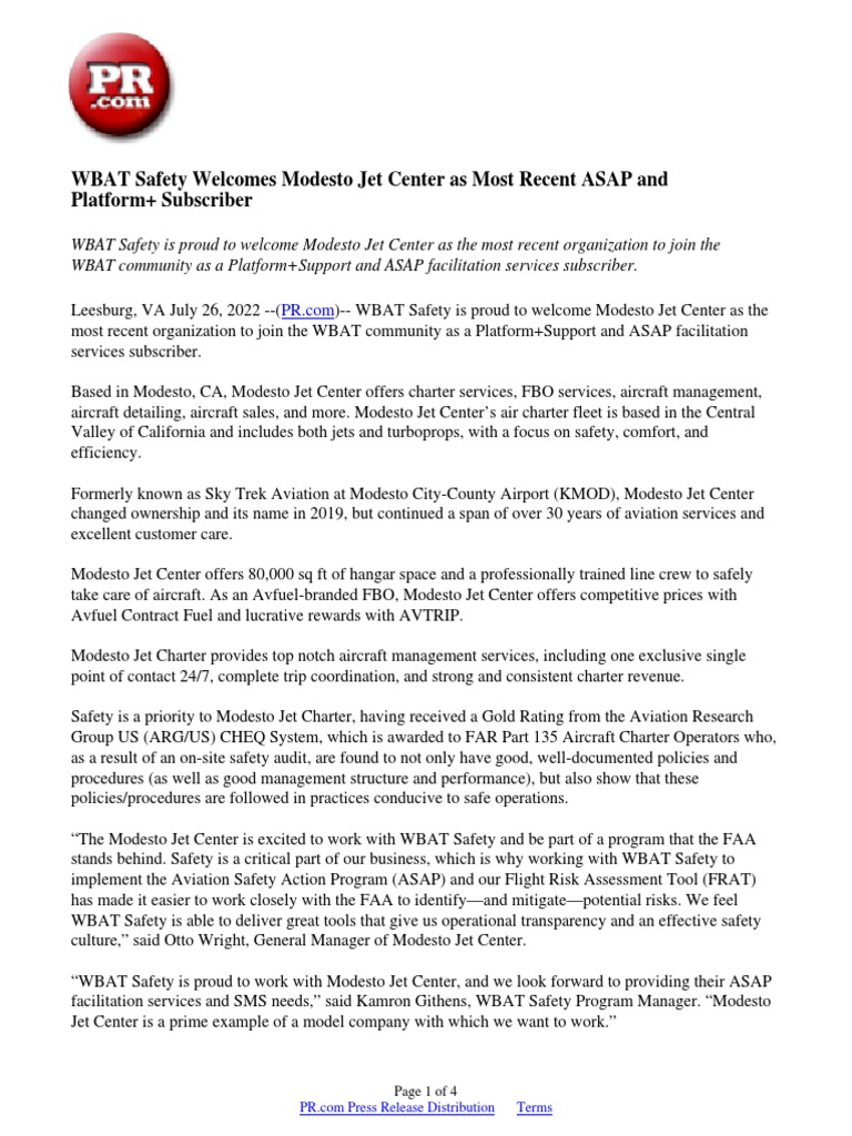 Modesto Jet Center Joins WBAT Safety | PDF | Risk | Aviation