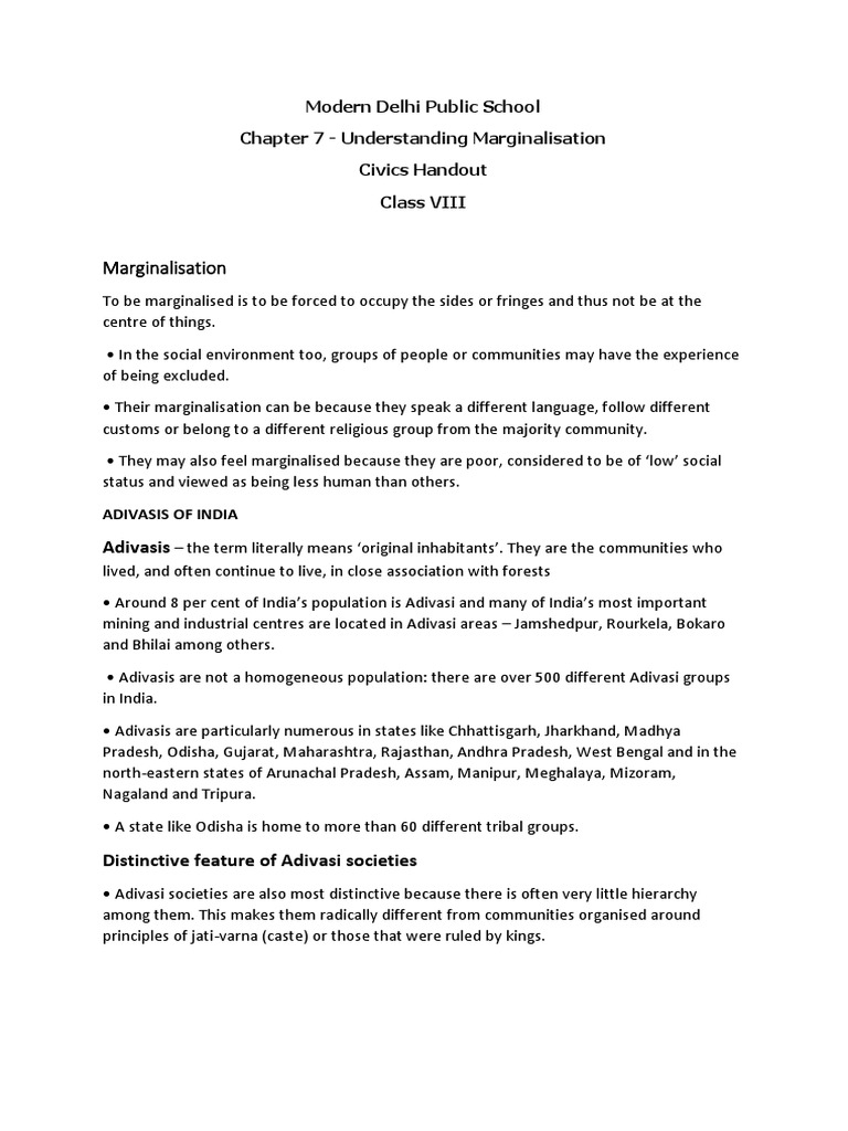 Understanding Marginalisation Handout | PDF | Social Exclusion