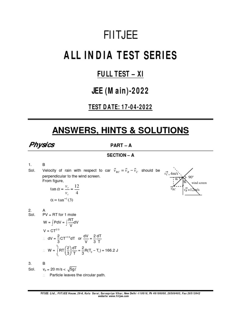 AITS JEE MAIN SOLUTION | PDF | Chemistry | Nature