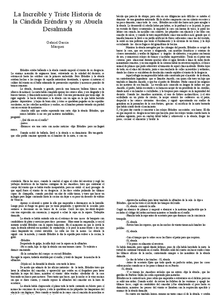 La Increible y Triste Historia de La Cándida Eréndira y Su Abuela Desalmada Imptri | PDF