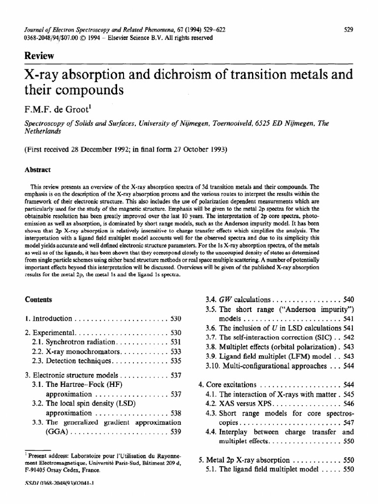 DeGroot - Models For XAS and XMCD | PDF | Absorption Spectroscopy | Density Functional Theory