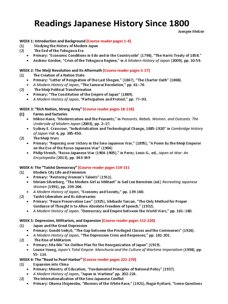 Course Reader Japanese History Since 1800 | PDF | Empire Of Japan