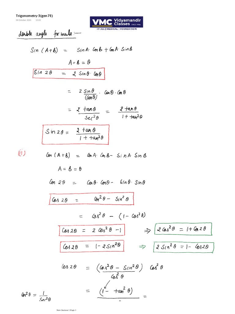 Trigonometry Notes 04-Oct-2021 | PDF