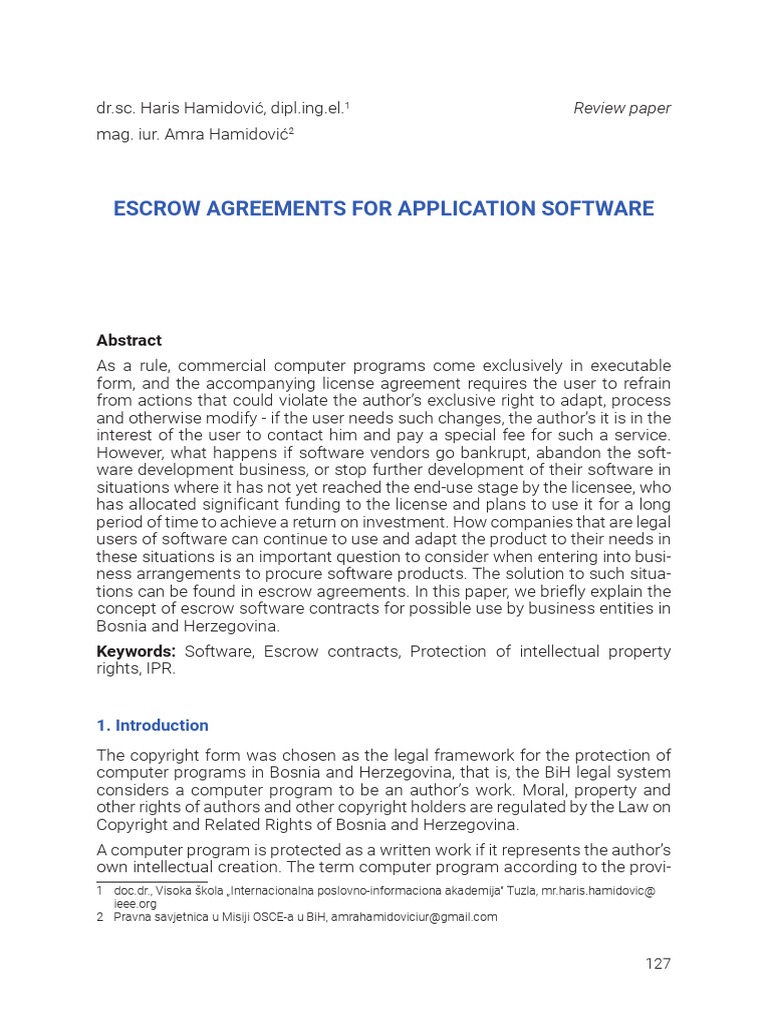 Escrow Agreements For Application Software | PDF | License | Computing