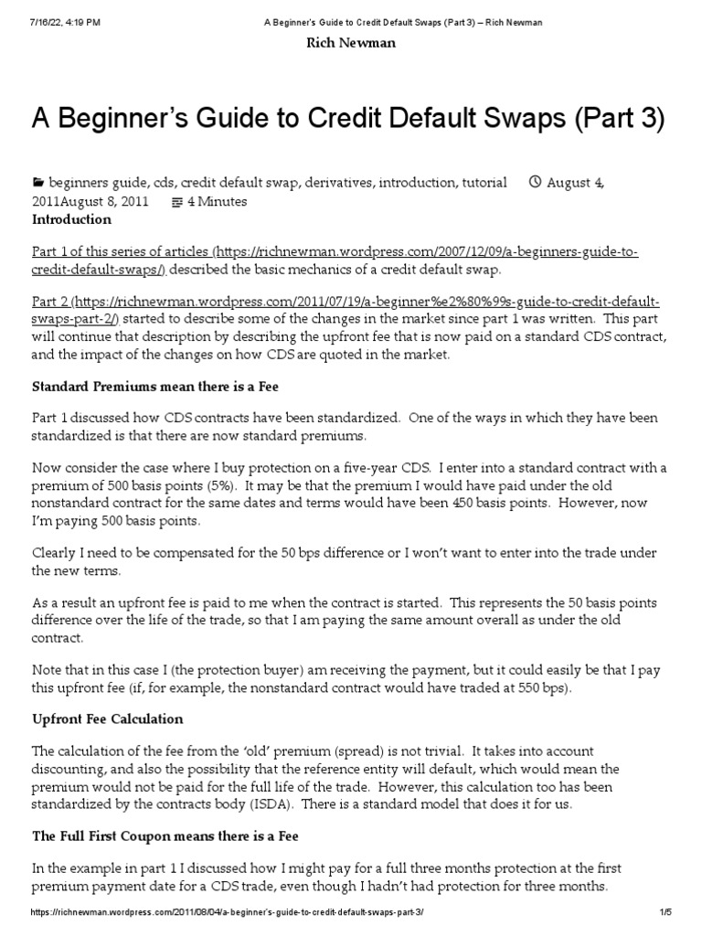 A Beginner's Guide To Credit Default Swaps (Part 3) - Rich Newman | PDF ...