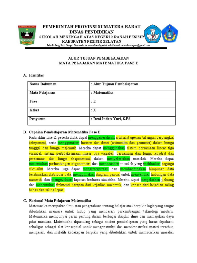 Atp Kelas X Matematika | PDF
