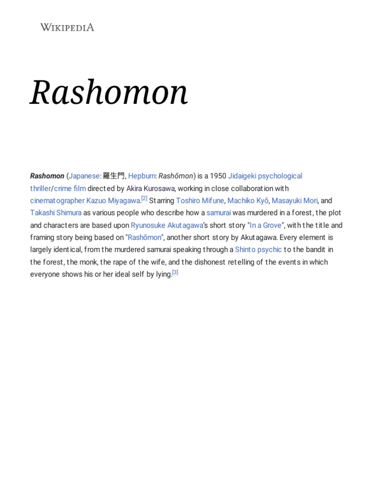 Rashomon - Wikipedia | PDF