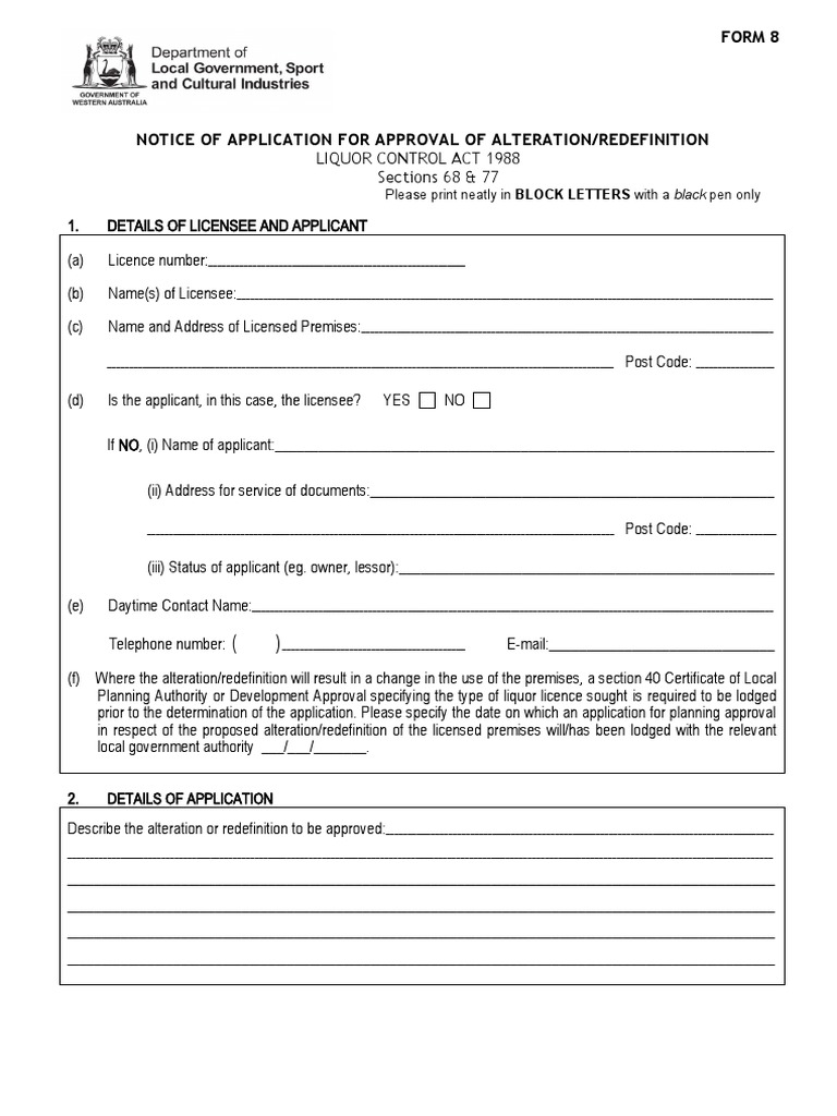 Form 8: Please Print Neatly in BLOCK LETTERS With A Black Pen Only ...