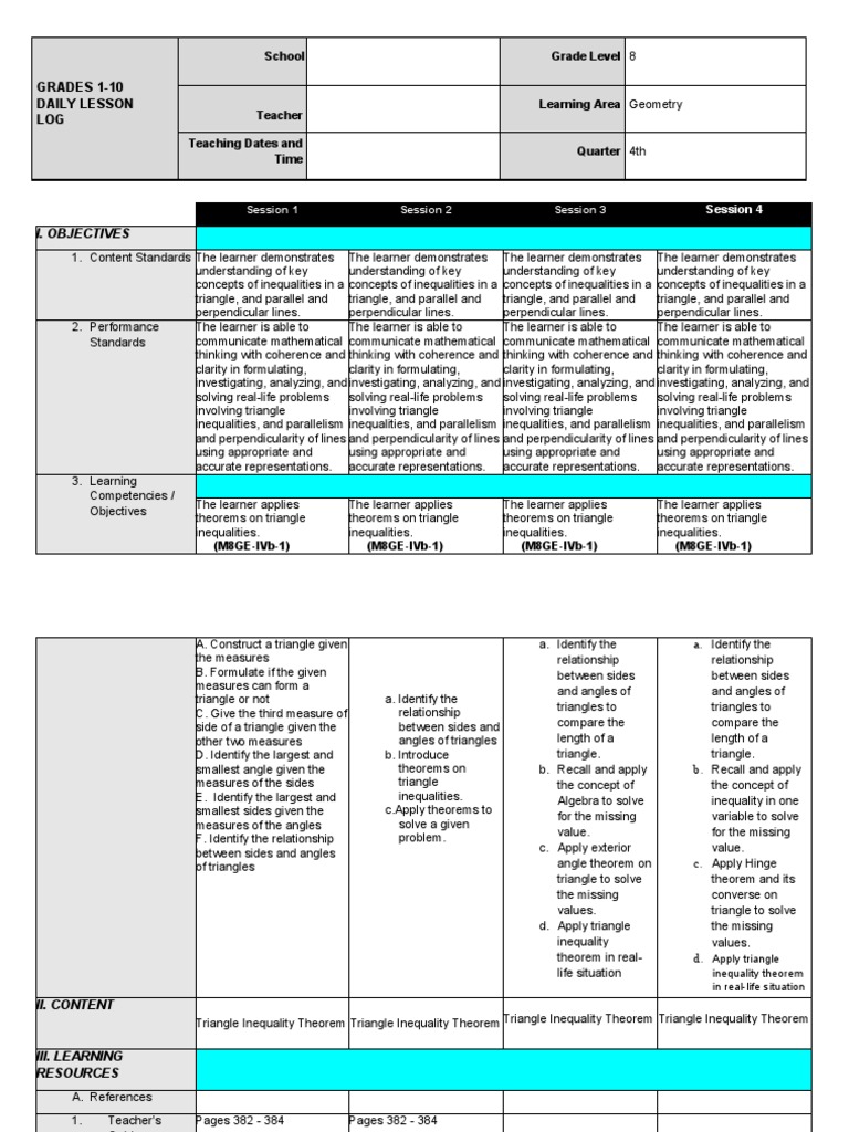 Grade 8 Geometry Lesson Plan | PDF | Triangle | Learning
